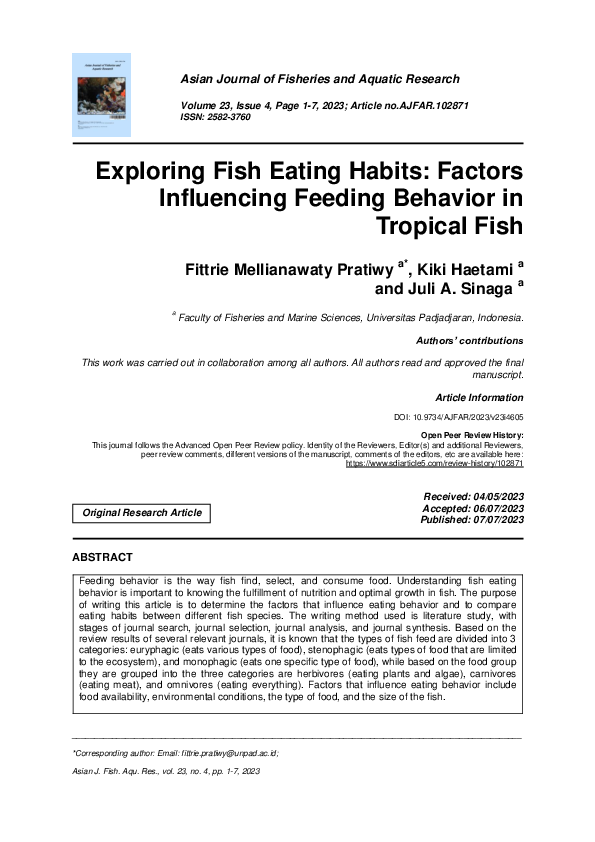 (PDF) Exploring Fish Eating Habits: Factors Influencing Feeding ...