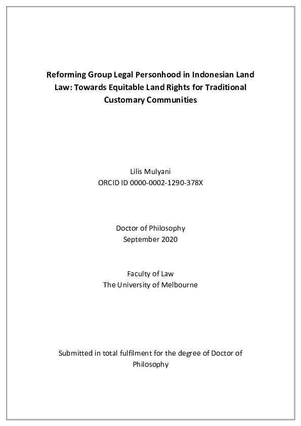 (PDF) Reforming Group Legal Personhood in Indonesian Land Law: Towards ...