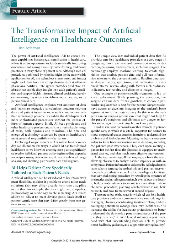 (PDF) The Transformative Impact of Artificial Intelligence on Healthcare Outcomes
