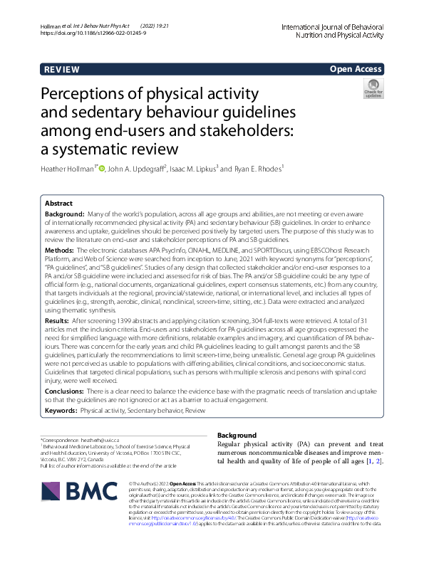 (PDF) Perceptions of physical activity and sedentary behaviour guidelines among end-users and ...