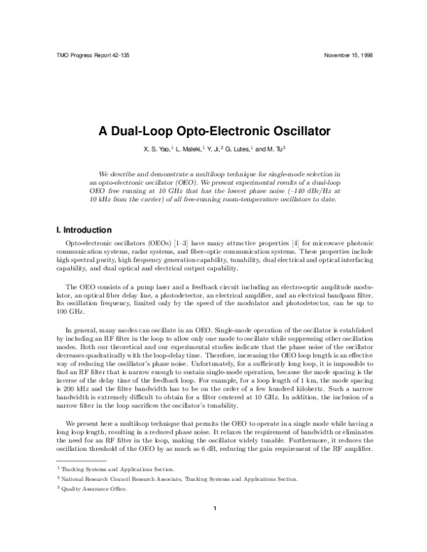 (PDF) Dual-loop opto-electronic oscillator