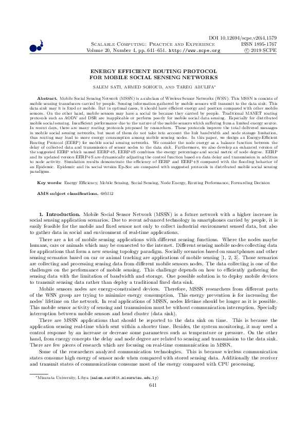 Pdf Energy Efficient Routing Protocol For Mobile Social Sensing Networks Tareg Abulifa