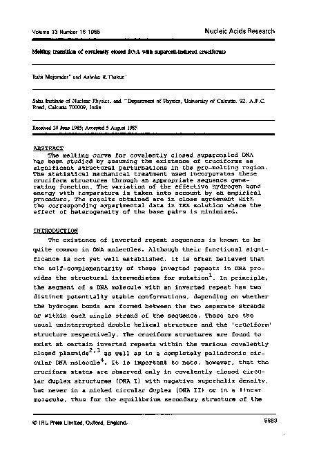 (PDF) Melting transition of covalently closed DNA with supercoil ...