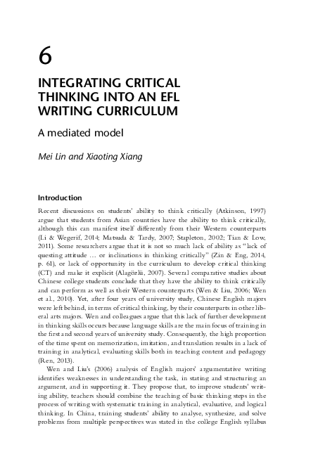 (PDF) Lin & Xiang 2020 Integrating critical thinking into an EFL writing curriculum a mediated model