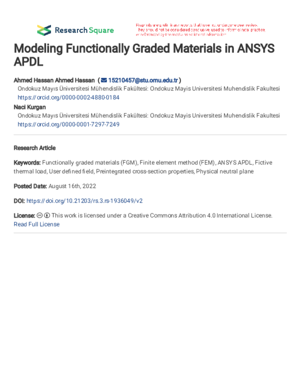 (PDF) Modeling Functionally Graded Materials in ANSYS APDL