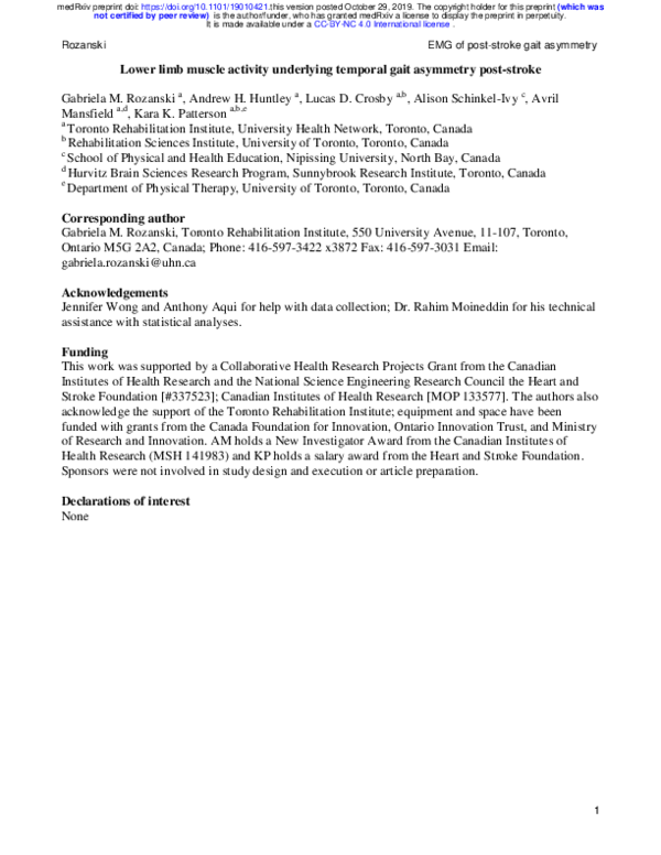 (PDF) Lower limb muscle activity underlying temporal gait asymmetry post-stroke