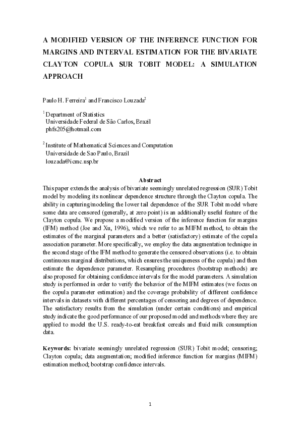 (PDF) A modified version of the inference function for margins and interval estimation for the ...