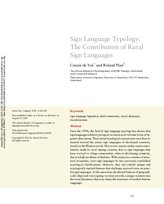 (PDF) Sign Language Typology: The Contribution of Rural Sign Languages