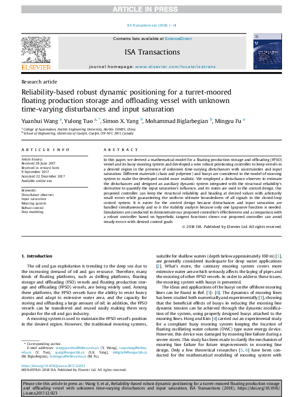(PDF) Reliability-based robust dynamic positioning for a turret-moored floating production ...