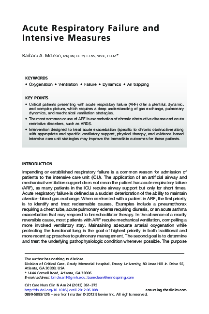 (PDF) Acute respiratory failure and intensive measures