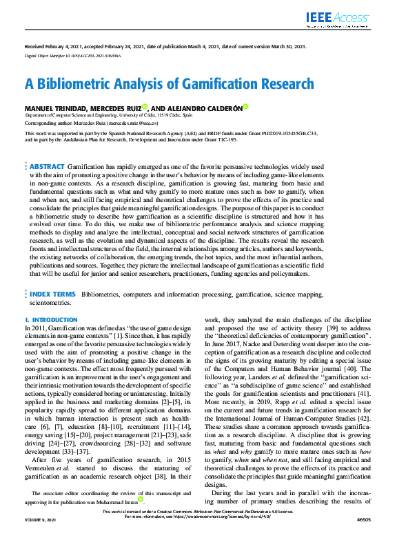 (PDF) A Bibliometric Analysis of Gamification Research