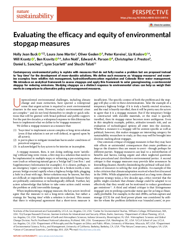 (PDF) Evaluating the efficacy and equity of environmental stopgap measures