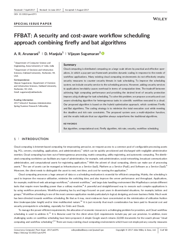 (PDF) FFBAT: A security and cost‐aware workflow scheduling approach ...