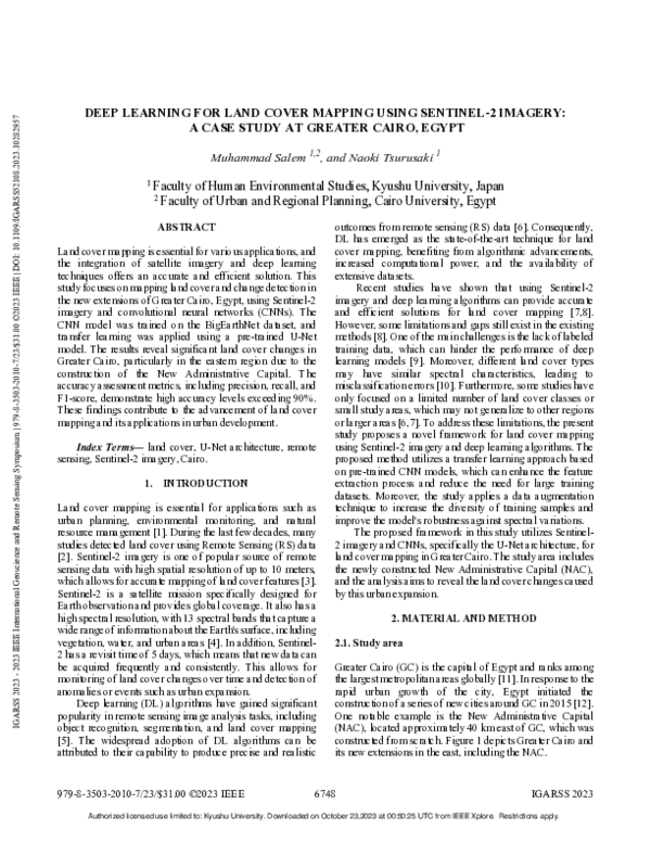 Pdf Deep Learning For Land Cover Mapping Using Sentinel 2 Imagery A