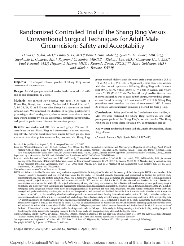 (PDF) Randomized Controlled Trial of the Shang Ring Versus Conventional ...