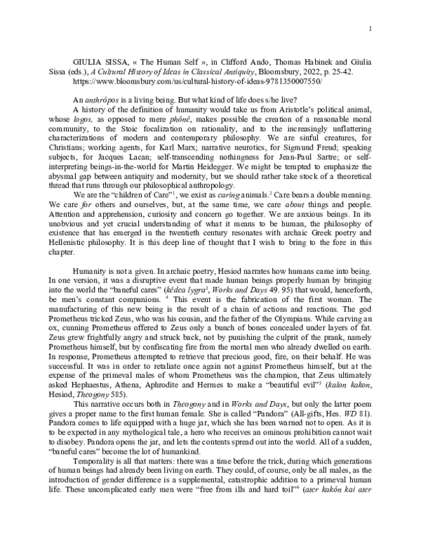(DOC) THE HUMAN SELF, in Clifford Ando, Thomas Habinek and Giulia Sissa ...
