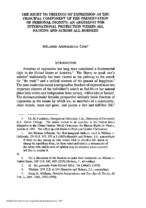 (PDF) Right to Freedom of Expression as the Principal Component of the ...