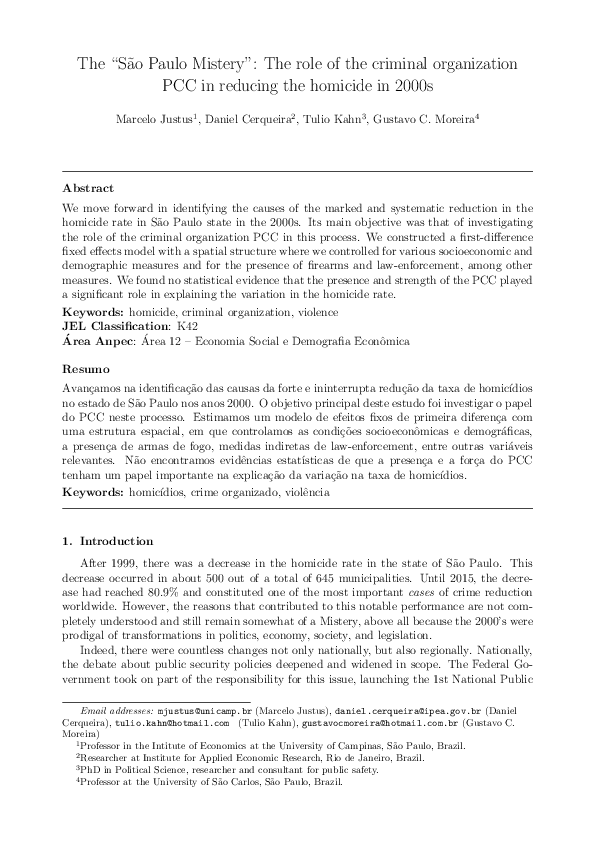 (PDF) The “ São Paulo Mistery ” : The role of the criminal organization ...