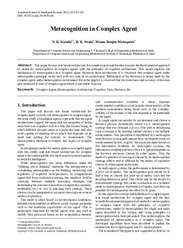(PDF) Metacognition in Complex Agent