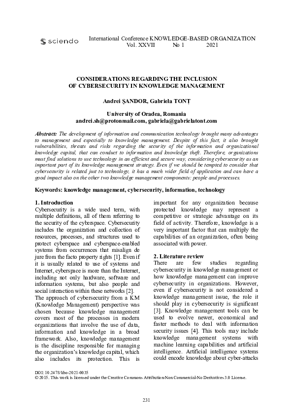 (PDF) Considerations Regarding the Inclusion of Cybersecurity in ...