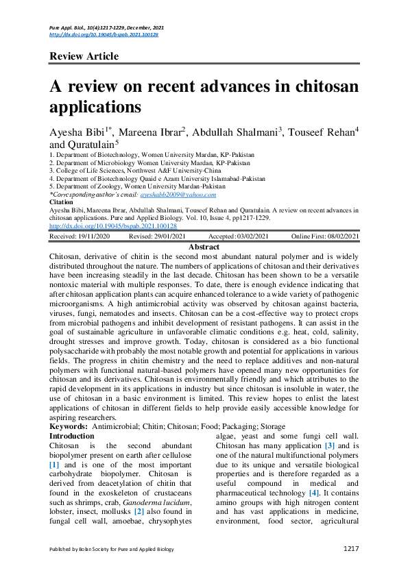 (PDF) A review on recent advances in chitosan applications