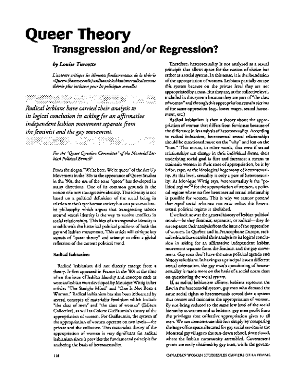 (PDF) Queer Theory: Transgression and/or Regression