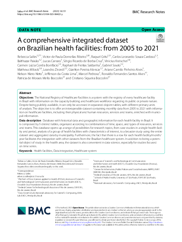 (PDF) A comprehensive integrated dataset on Brazilian health facilities ...