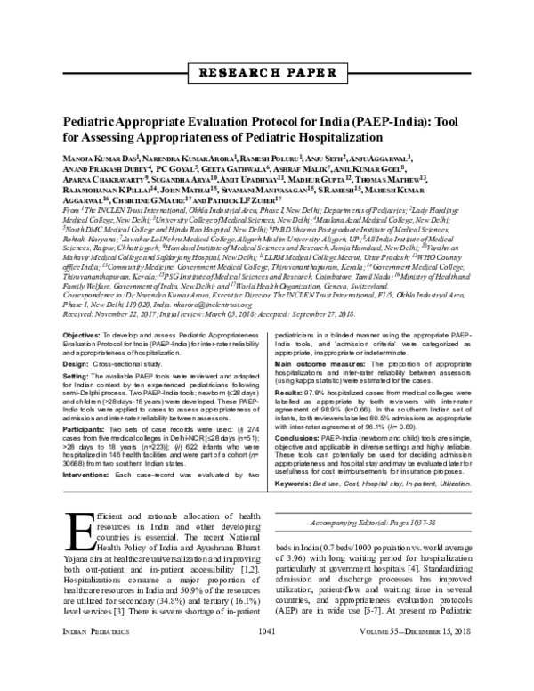 (PDF) Pediatric Appropriate Evaluation Protocol for India (PAEP-India ...