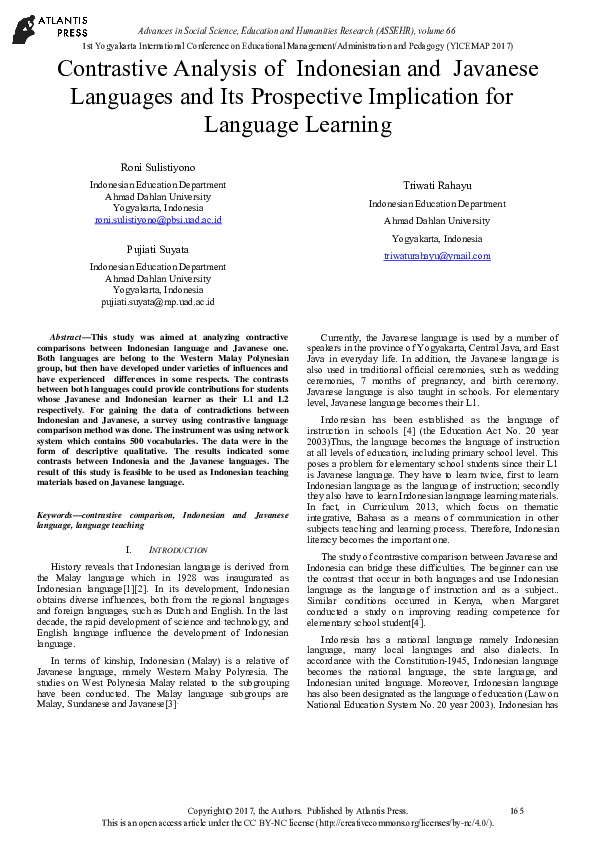 (PDF) Contrastive Analysis of Indonesian and Javanese Languages and Its ...