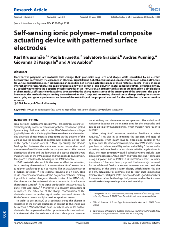 (PDF) Self‐sensing ionic polymer–metal composite actuating device with ...