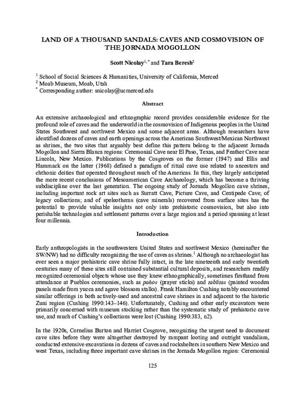 (PDF) LAND OF A THOUSAND SANDALS: CAVES AND COSMOVISION OF THE JORNADA ...