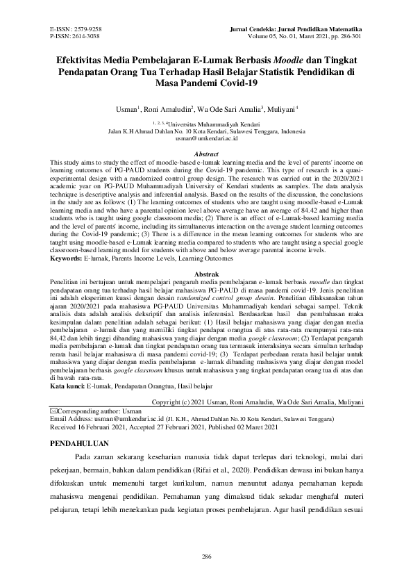 (PDF) Efektivitas Media Pembelajaran E-Lumak Berbasis Moodle dan Tingkat Pendapatan Orang Tua ...