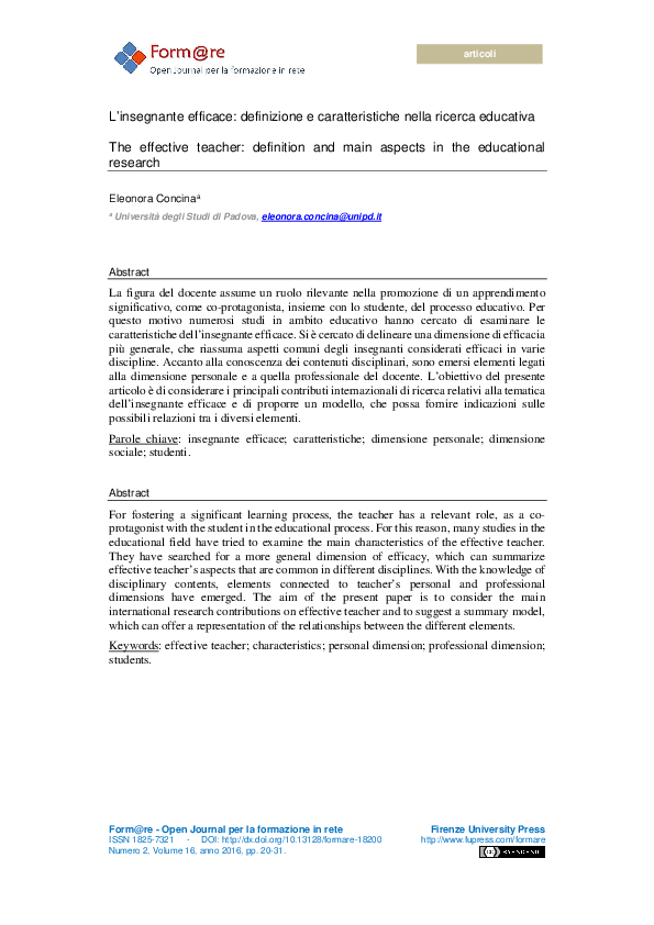 (PDF) The effective teacher: definition and main aspects in the ...