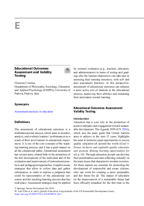 (PDF) Educational Outcomes Assessment and Validity Testing