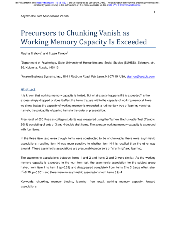 (PDF) Precursors to Chunking Vanish as Working Memory Capacity Is Exceeded