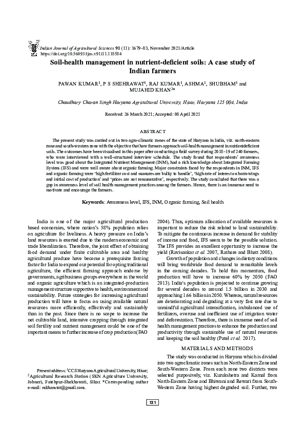 (PDF) Soil-health management in nutrient-deficient soils: A case study of Indian farmers
