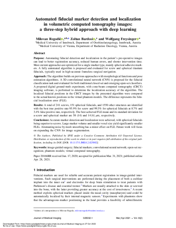 (PDF) Automated fiducial marker detection and localization in volumetric computed tomography ...