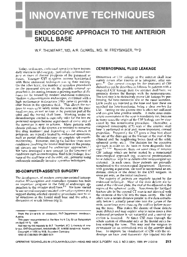 (PDF) Endoscopic approach to the anterior skull base