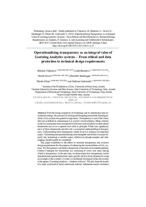 (PDF) Operationalising transparency as an integral value of Learning ...