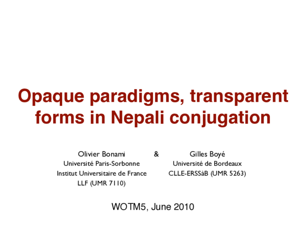 (PDF) Opaque paradigms, transparent forms: Nepali conjugation