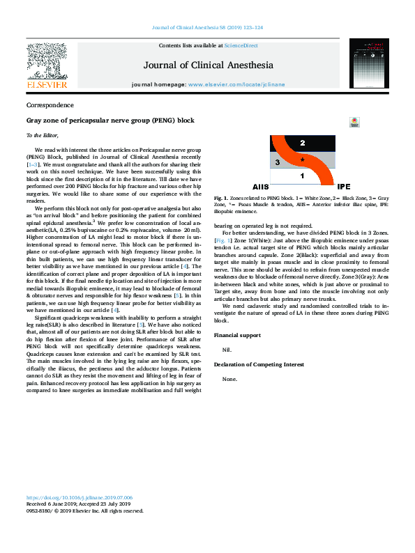 (PDF) Gray zone of pericapsular nerve group (PENG) block | Kartik ...