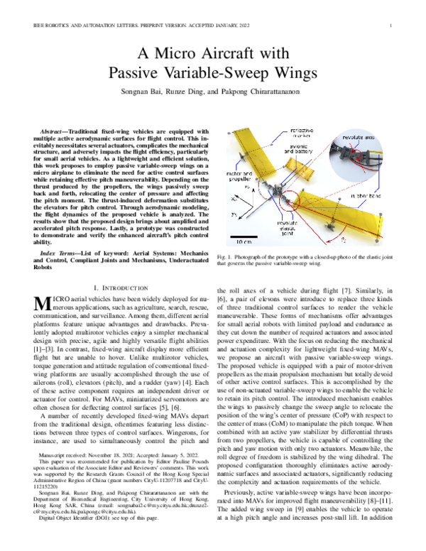 (PDF) A Micro Aircraft With Passive Variable-Sweep Wings