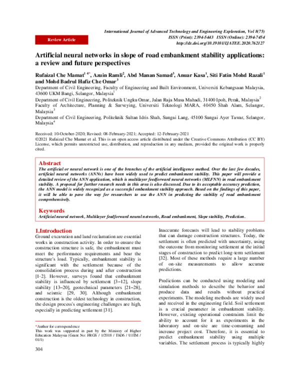 (PDF) Artificial neural networks in slope of road embankment stability applications: a review ...