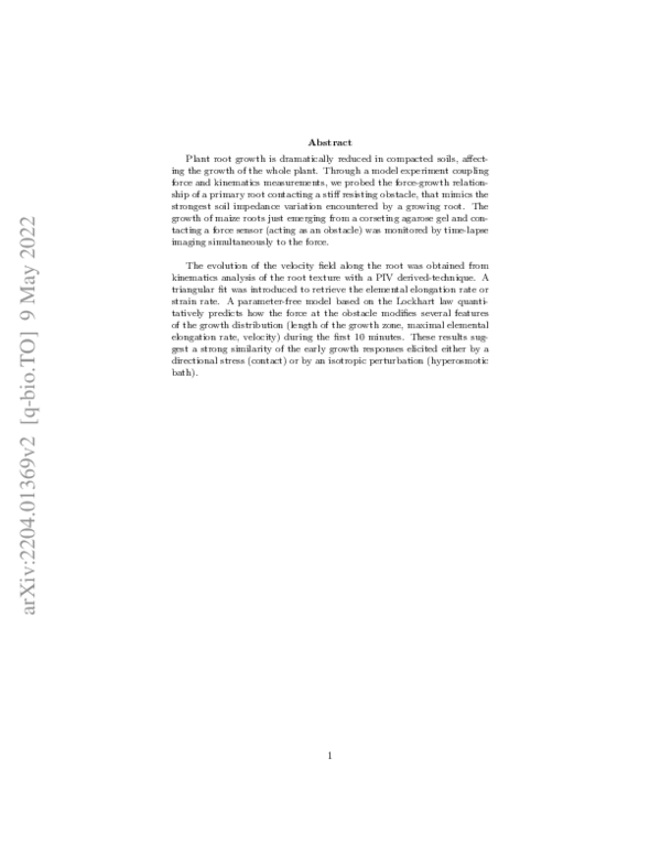 (PDF) Plant root growth against a mechanical obstacle: The early growth ...