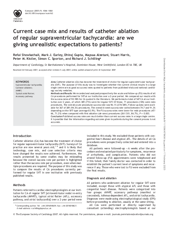 (PDF) Current case mix and results of catheter ablation of regular ...