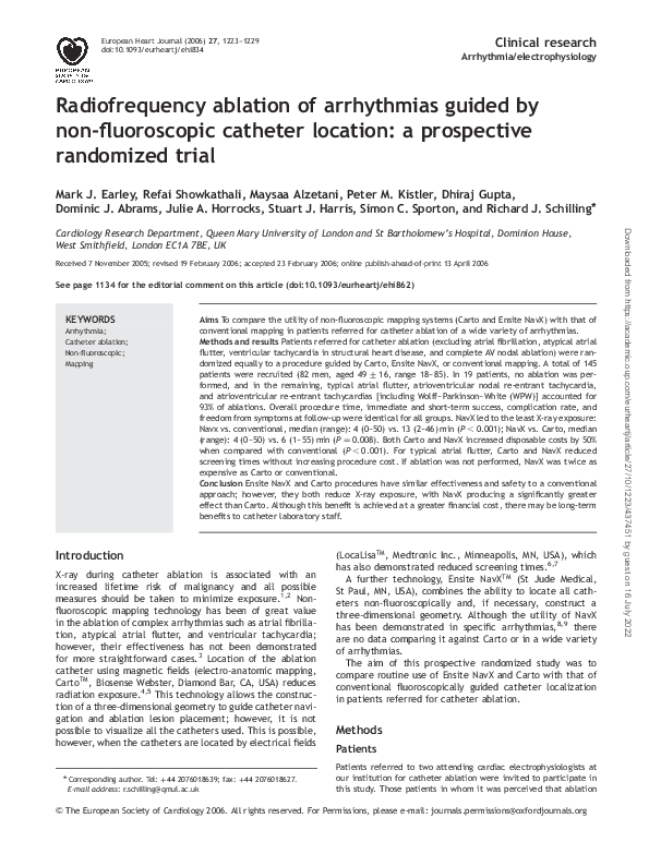 (PDF) Radiofrequency ablation of arrhythmias guided by non-fluoroscopic ...