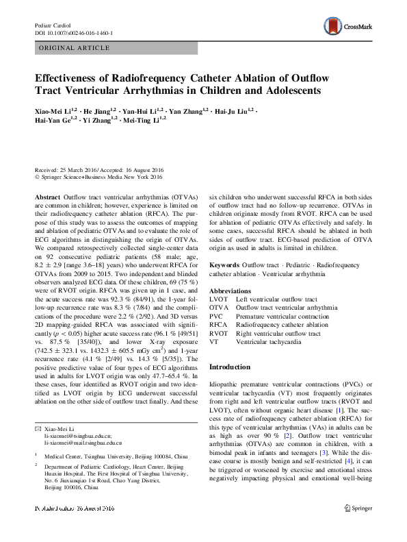 (PDF) Effectiveness of radiofrequency catheter ablation for treatment ...