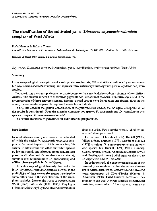 (PDF) The classification of the cultivated yams (Dioscorea cayenensis ...
