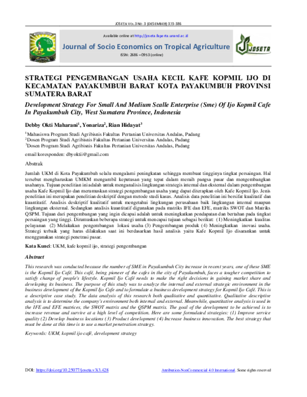 (PDF) Strategi Pengembangan Usaha Kecil Kafe Kopmil Ijo di Kecamatan ...