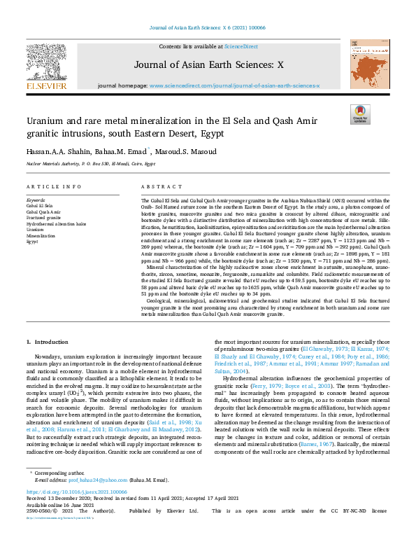 (PDF) Uranium and rare metal mineralization in the El Sela and Qash ...
